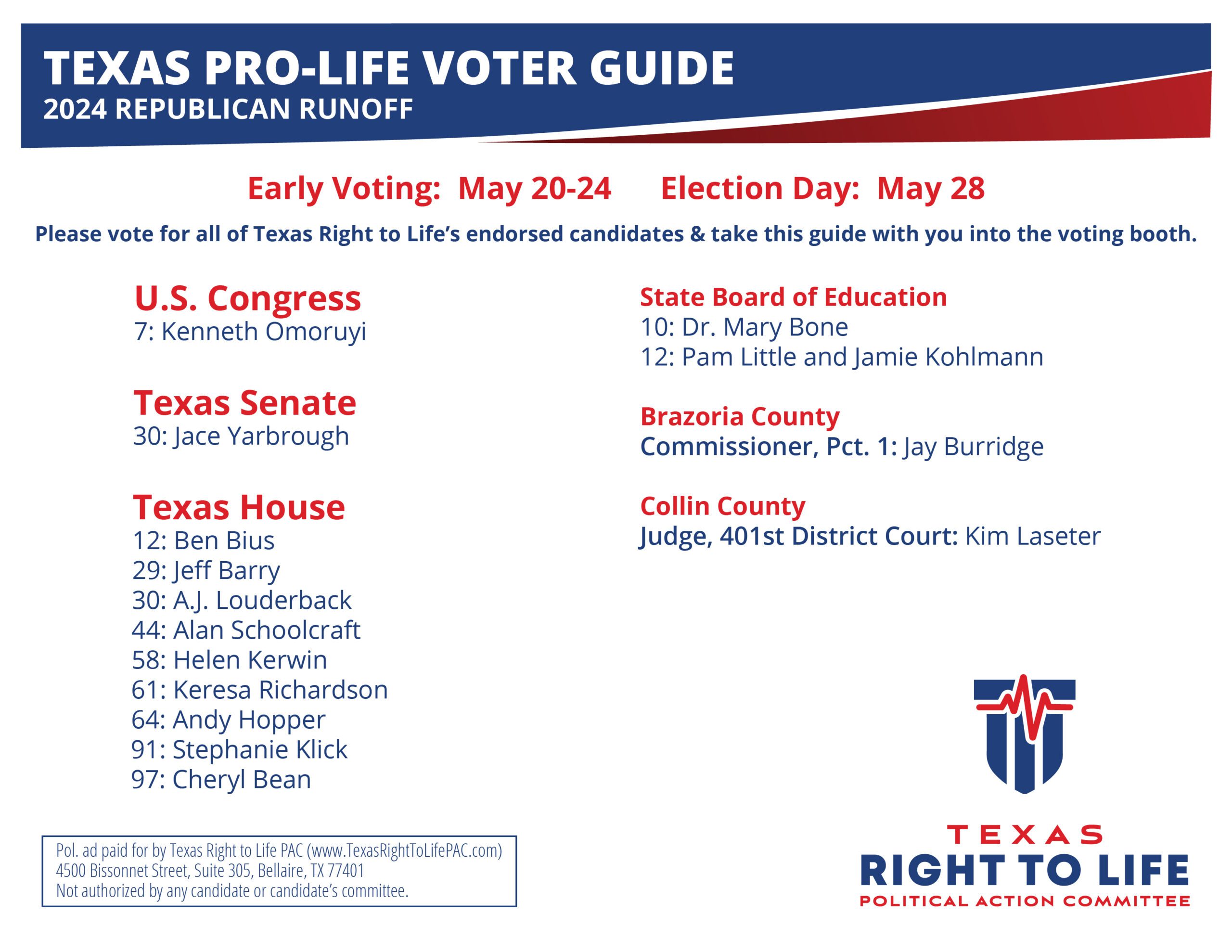 2024 ProLife Voter Guide | Republican Runoff Election | Texas Right To Life